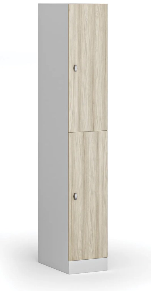 Šatní skříňka S1 s úložnými boxy, 2 boxy, 1850 x 300 x 500 mm, otočný zámek, laminované dveře, dub přírodní