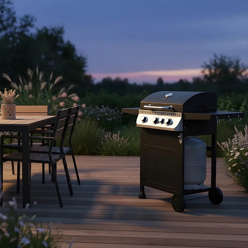 Velaco Plynový BBQ gril s boční plotýnkou, poličkou a krycí plachtou - APOLLO-B, 3+1 hořák