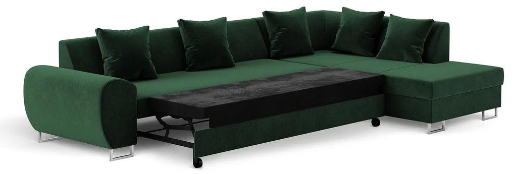KOOKO HOME Rohová rozkládací sametová pohovka s úložným prostorem Adagio XL pravý roh