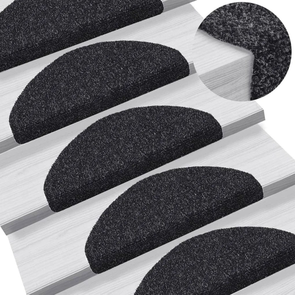 Schodové rohože samolepicí 15 ks 65 x 21 x 4 cm černé, půlkulaté, velké 132698