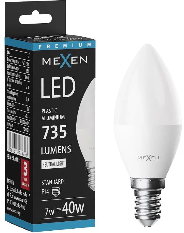 Mexen Nova Žárovka LED E14, C37, 7W, Neutrální - 4000K, 735 lm - L102-E14-0740-01