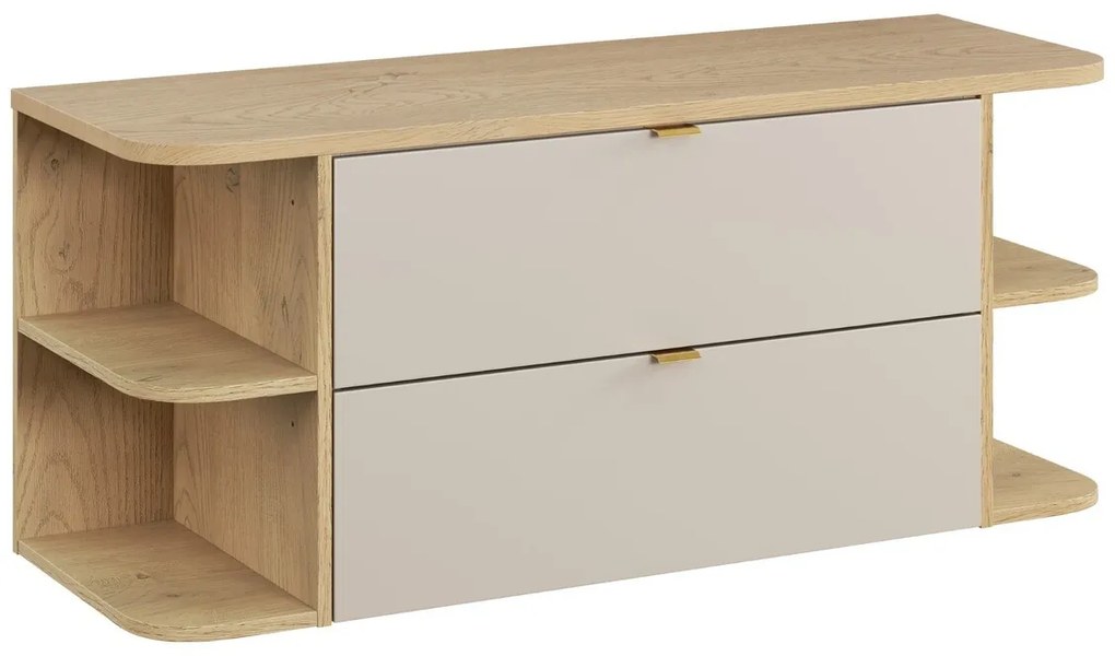 Závěsná skříňka pod umyvadlo Dalia Cashmere Ovalia s deskou 120 cm kašmírová/dub cremona