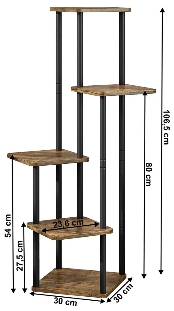 Kondela Kovový stojan na květiny, černá/rustikální dřevo, ADITE