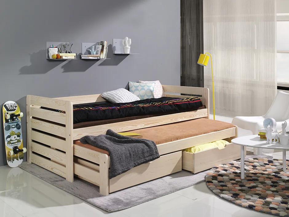 Rozkládací postel Tomáš s úložným prostorem 90x200 cm (Š 97 cm, D 208 cm, V 77 cm), Bordó, Bordó, 2 ks matrace (1 ks hlavní + 1 ks přistýlka)