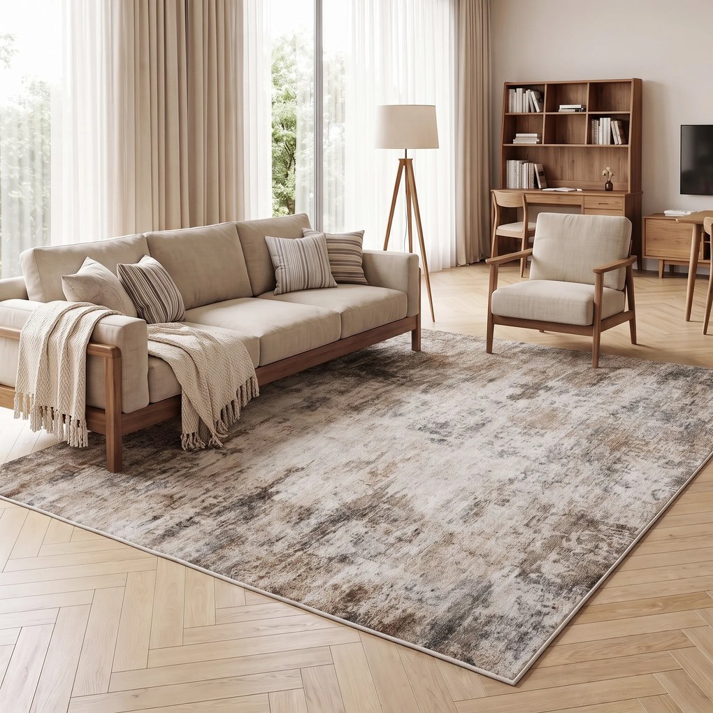 HOMCOM omyvatelný koberec s abstraktním vzorem, 300 × 200 cm, hnědá