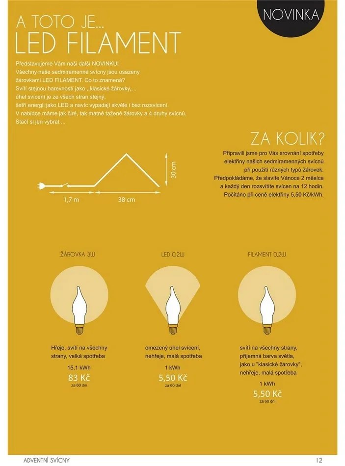 Adventní svícen LED Filament, červená