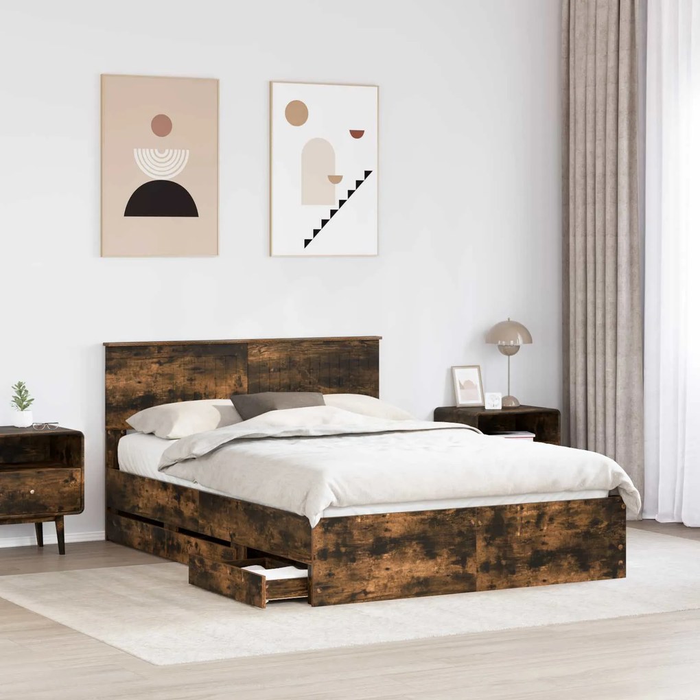 Rám postele s čelo Kouřový dub 135 x 190 cm Inženýrské dřevo 3410718