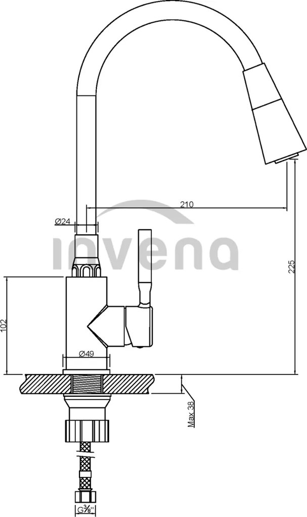 Invena Hula, vysoká dřezová baterie 2-funkční, černá, INV-BZ-85-P04-L