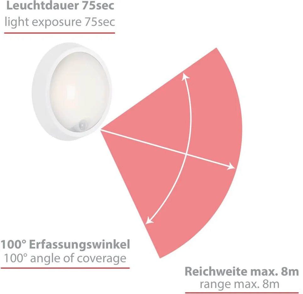 BRILO 3352016 LED venkovní svítidlo s čidlem, pr. 17 cm, 12 W, bílé (starý kód: BRILO 3352-016) - BRILO