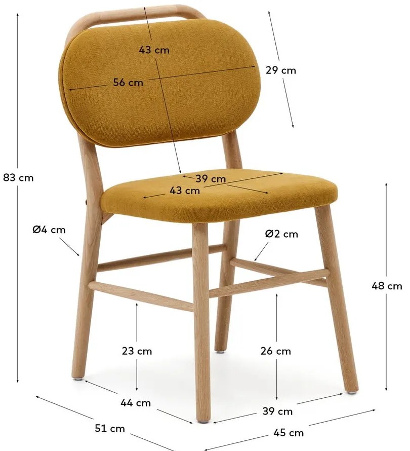 Jídelní židle v hořčicové barvě v sadě 2 ks Helda – Kave Home