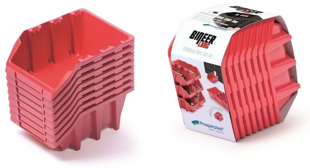 PROSPERPLAST Set úložných boxů 8ks BINEER LONG 160x98x70mm, červený