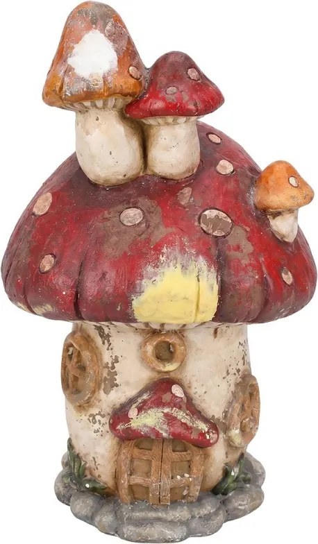 Béžová antik dekorace figurka domek houba muchomůrka - 30*27*50 cm