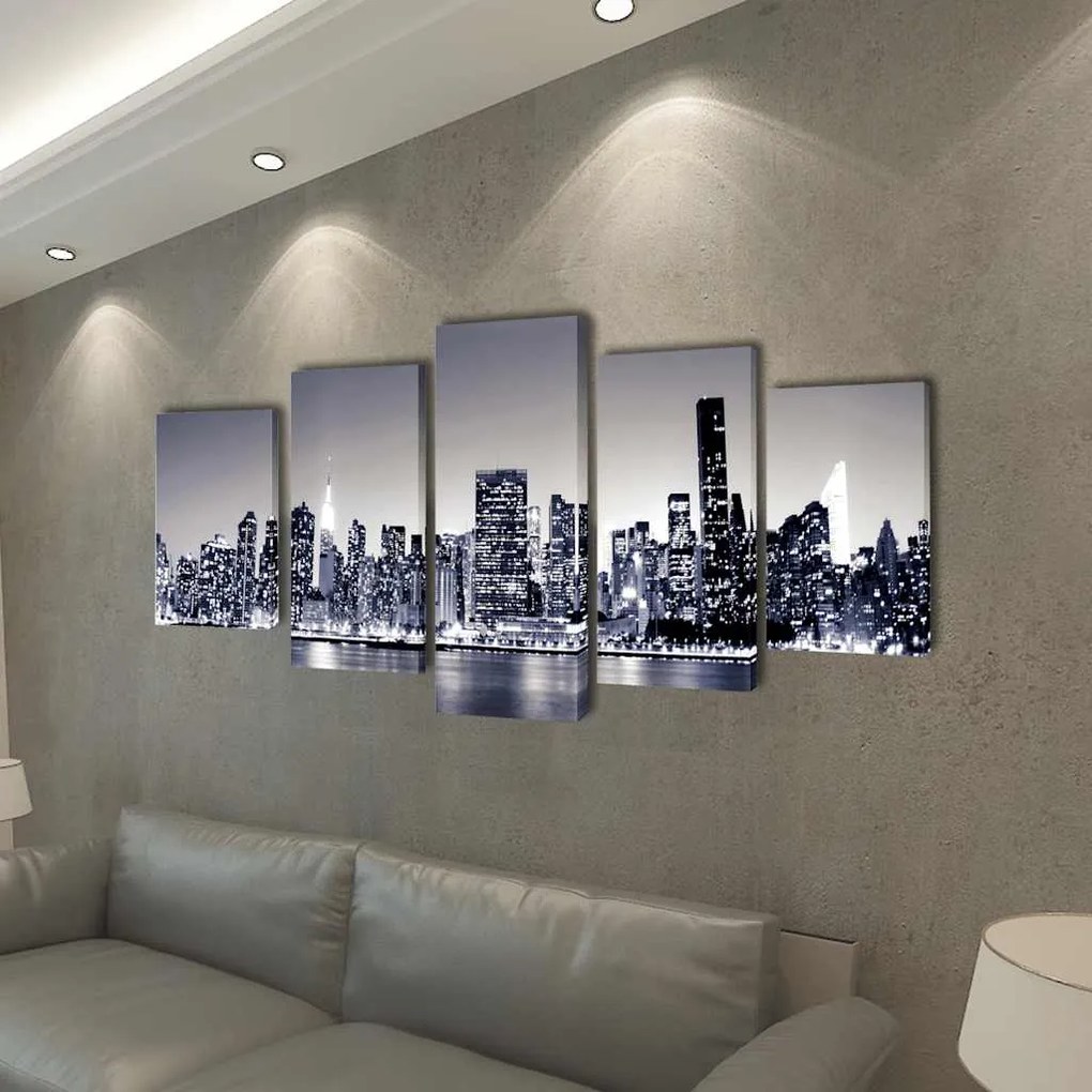 Sada obrazů, tisk na plátně monochromní panoráma New Yorku 100 x 50 cm 241548