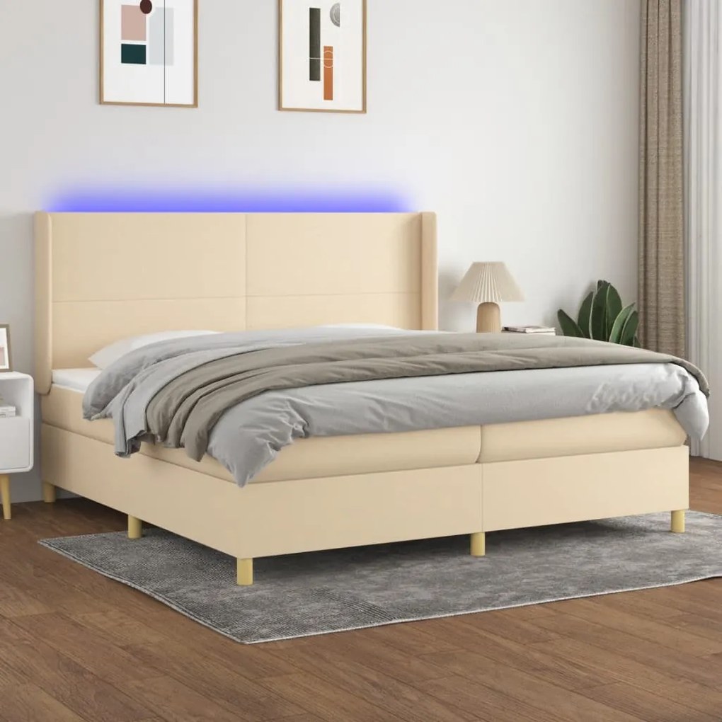 Box spring postel s matrací a LED krémová 200x200 cm textil 3138746