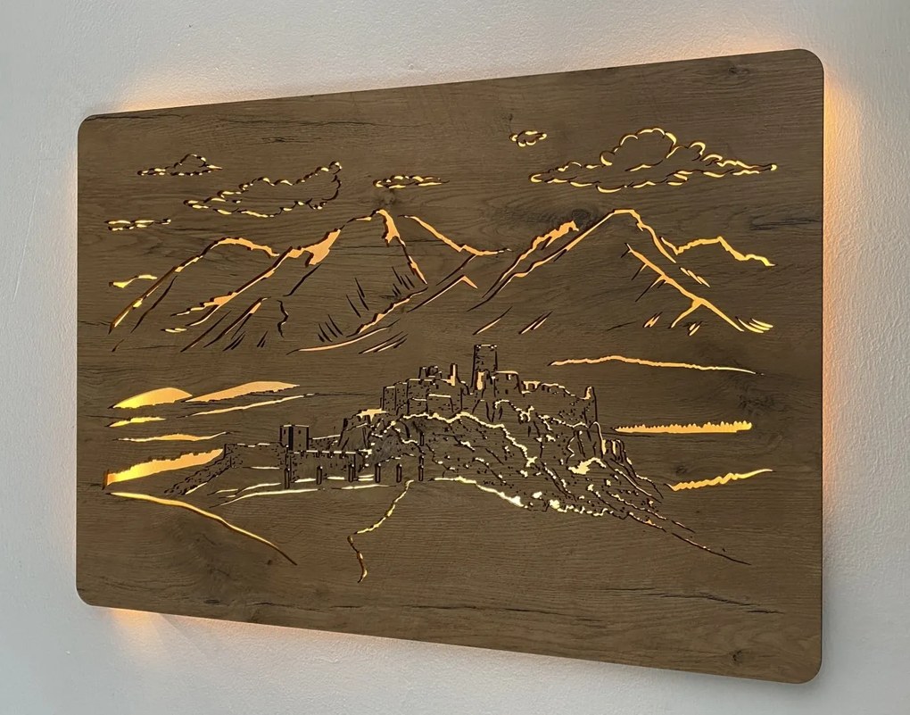 Li-Go "Spišský hrad" světelný obraz 230V 90x62 cm provedení povrchu: dub světlý