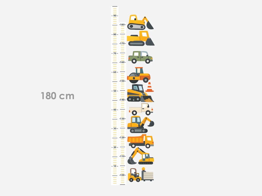 Metr a stavební autíčka textilní přelepitelné samolepky na zeď výška 160 cm