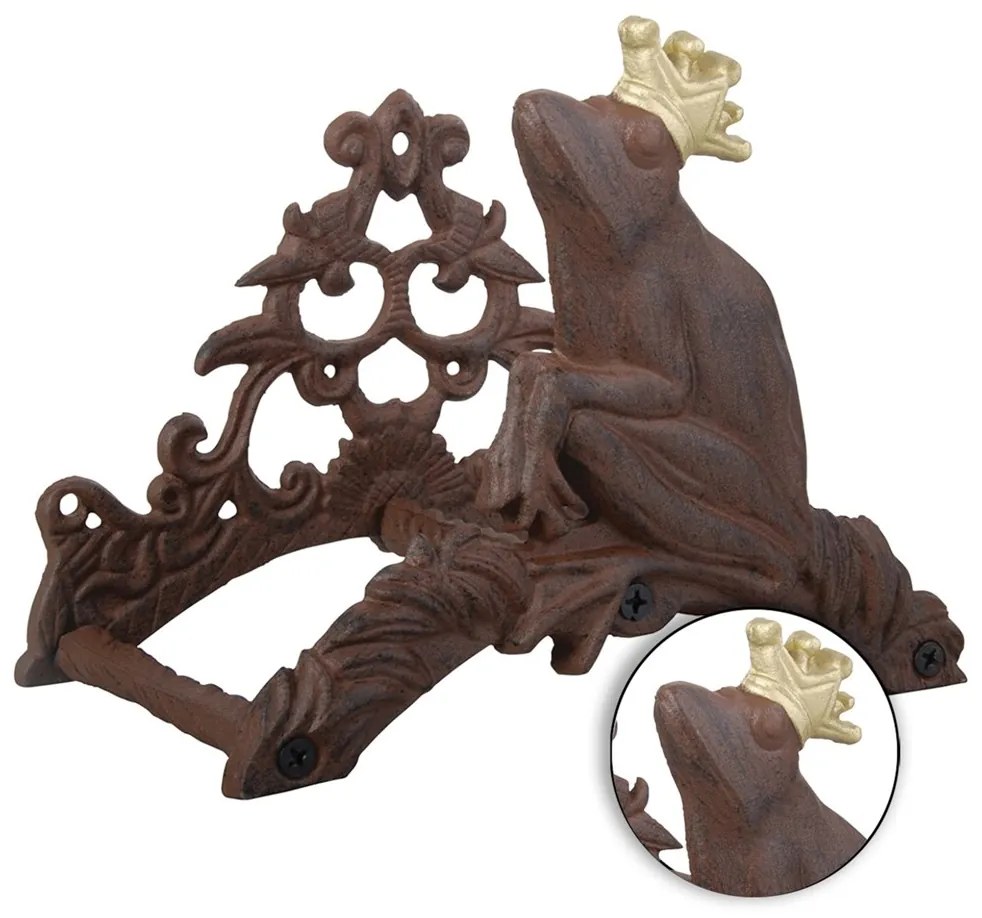 Litinový nástěnný držák na zahradní hadici Frog, 25,5x20 cm, hnědá