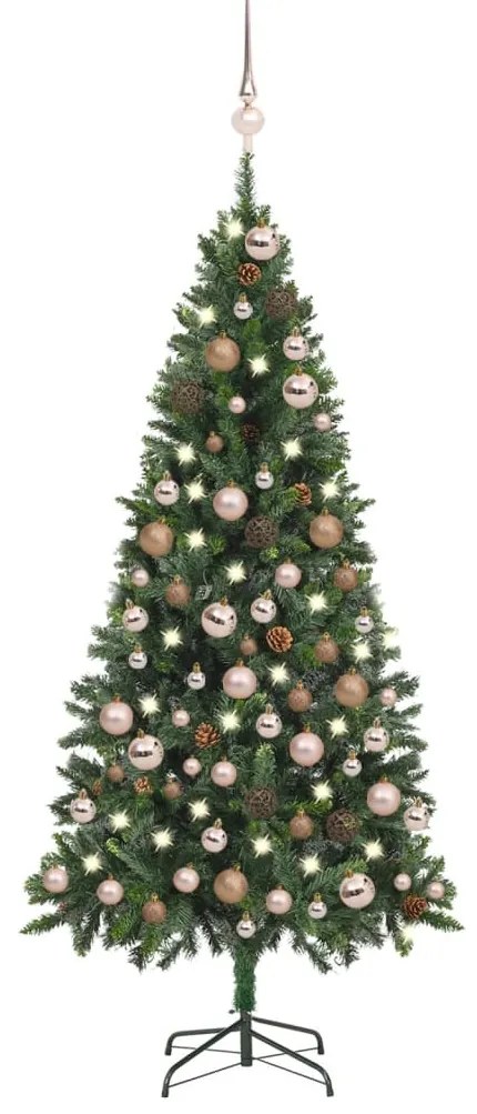 3077845 vidaXL Umělý vánoční stromek s LED sadou koulí a šiškami 180 cm