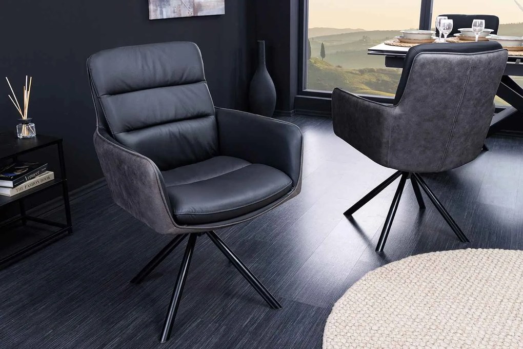 Designová otočná židle Maddison antracit kůže