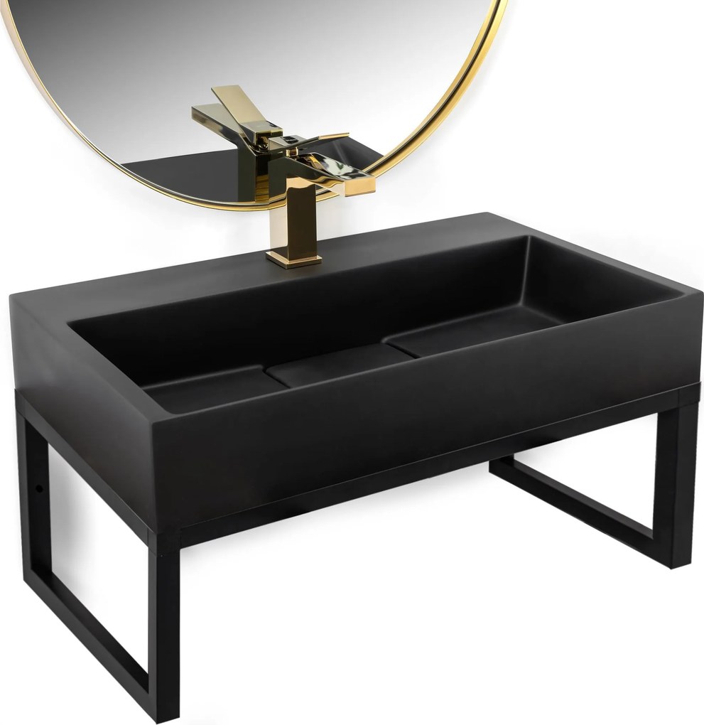 Rea, Konglomerátové umyvadlo na desku REA GOYA - matné černé 60CM + konzole, KPL-U8779