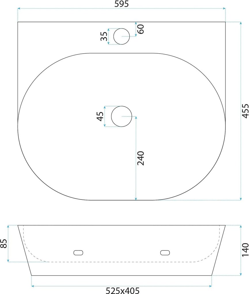 Rea Kim, keramické umyvadlo na desku 595x455x140mm, bílá lesklá, REA-U6683