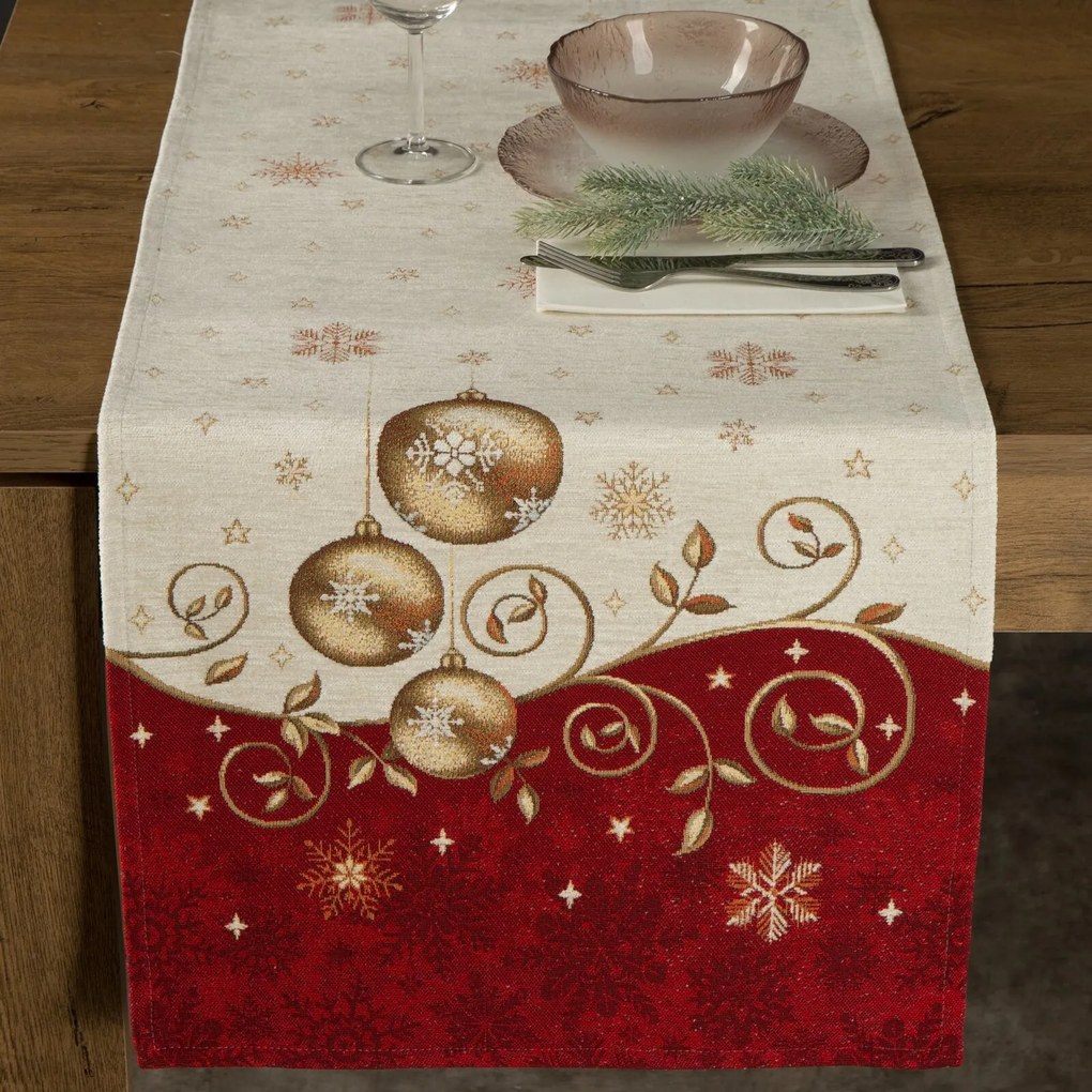 VÁNOČNÍ GOBELÍNOVÝ BĚHOUN NA STŮL MERRY1 40X100 CM VZOROVANÁ