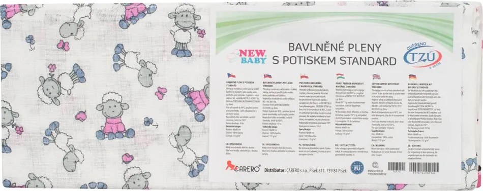 Bavlněné pleny s potiskem NEW BABY 60x80 cm STANDARD 10 ks