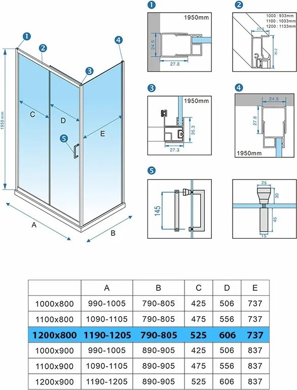 BPS-koupelny Obdélníkový sprchový kout HYD-OK103C 120x80 černá/transparent + vanička HYD-OSV-SXL03E bílá