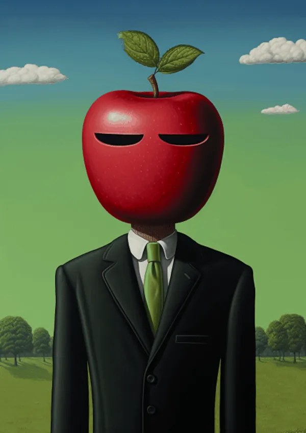 Muž s jablkem 3 inspirace René Magritte