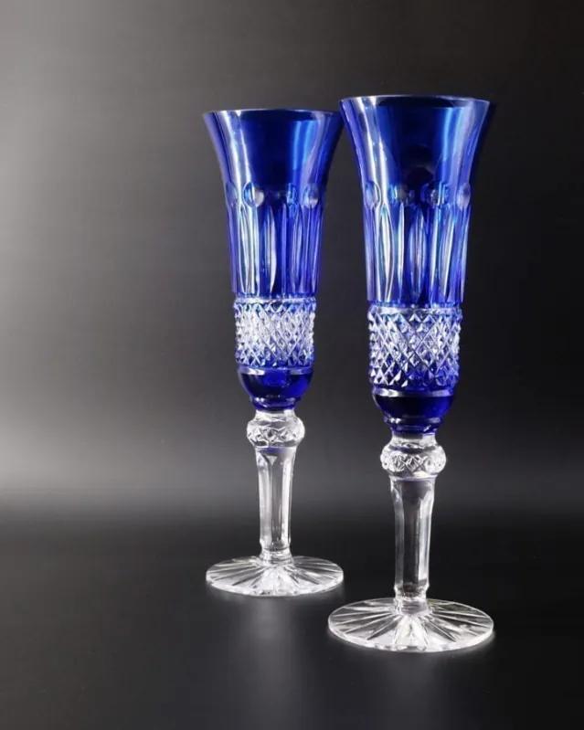 Bohemia Crystal Ručně broušené sklenice na šampaňské Tomy modrá 155 ml