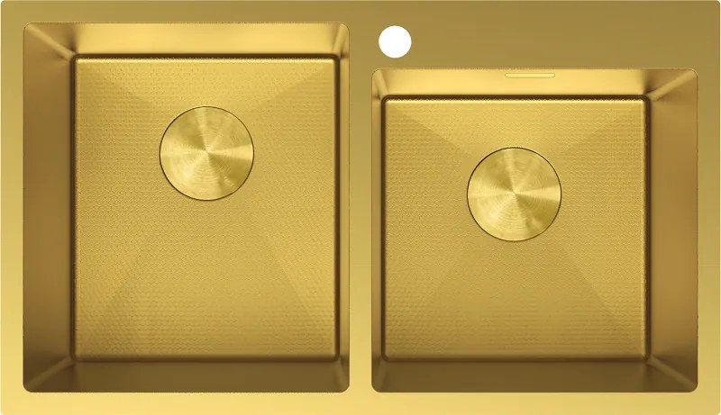 Mexen Xorin, 2-komorový nerezový dřez 780 x 450 mm, broušená zlatá, vzor voština, 6441782000-55HC