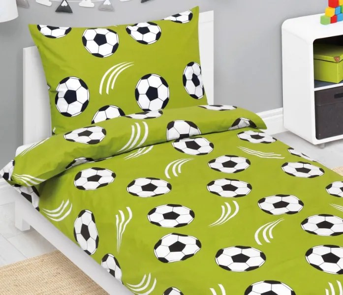 Bellatex Povlečení bavlněné Junior 140x200, 70x90 cm Fotbal Zelená,Černá,Bílá