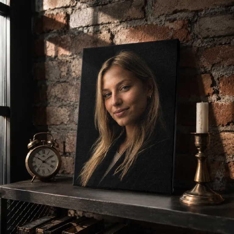 Foto obraz z vlastní fotky na plátno – Dramatický studiový portrét