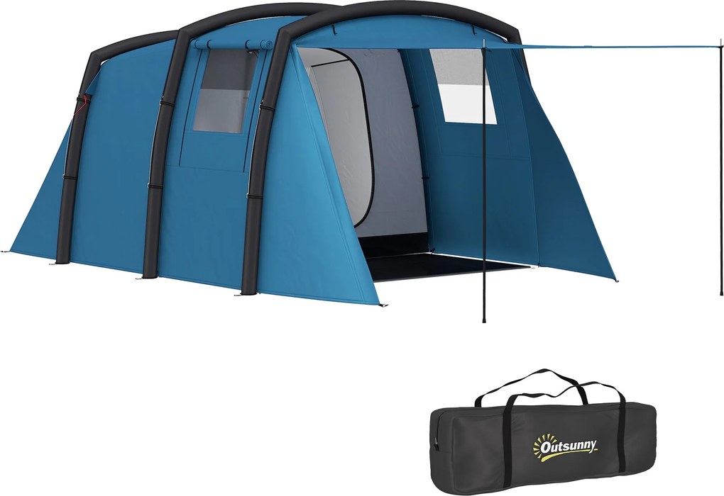 Inflatabilní stan Outsunny pro 3-6 osob s pumpou - stan na kempování UV50+ pro rodiny, větruodolný a rychlo-setup stan na 3 sezóny | Aosom