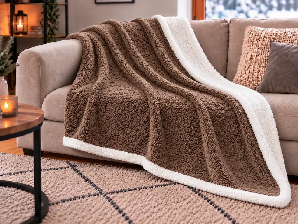 Beránková deka FURINA, hnědá Rozměr: 200 x 220 cm