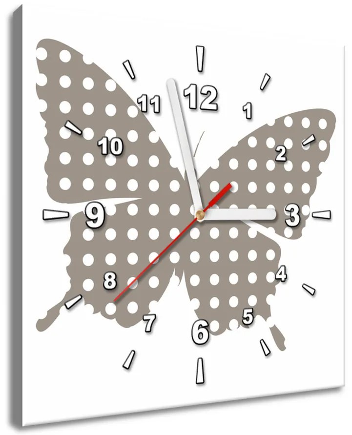 Gario Obraz s hodinami Šedý motýlek Rozměry: 30 x 30 cm