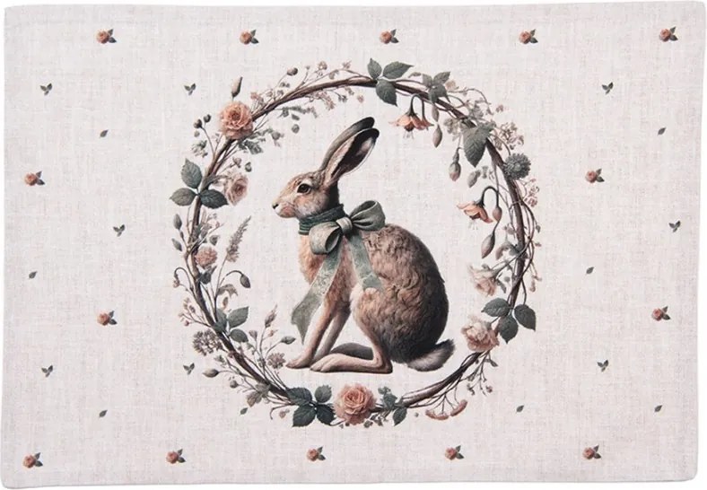 6ks bavlněné prostírání na stůl se zajícem Natural Linen Easter - 48*35 cm