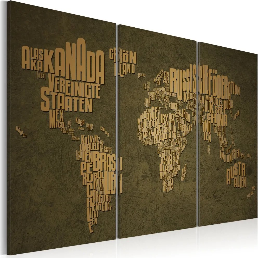 Obraz na plátně Bimago - The map of the World, German language:Beige continents - triptych 60x40 cm