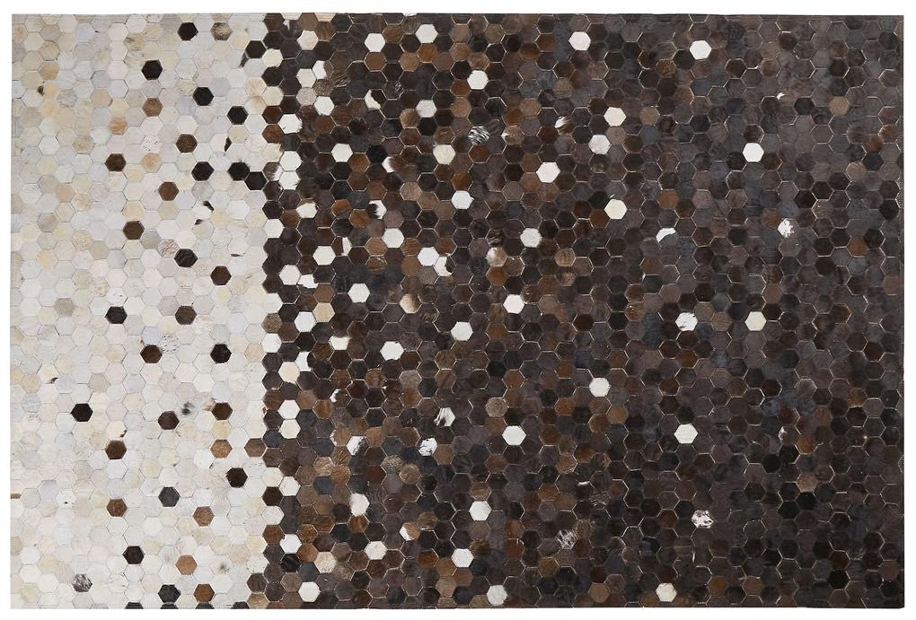 Kožený patchworkový koberec 140 x 200 cm hnědočerný EYIM Beliani