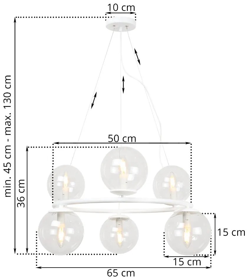Závěsné svítidlo Paris, 6x čiré skleněné stínítko, W, O
