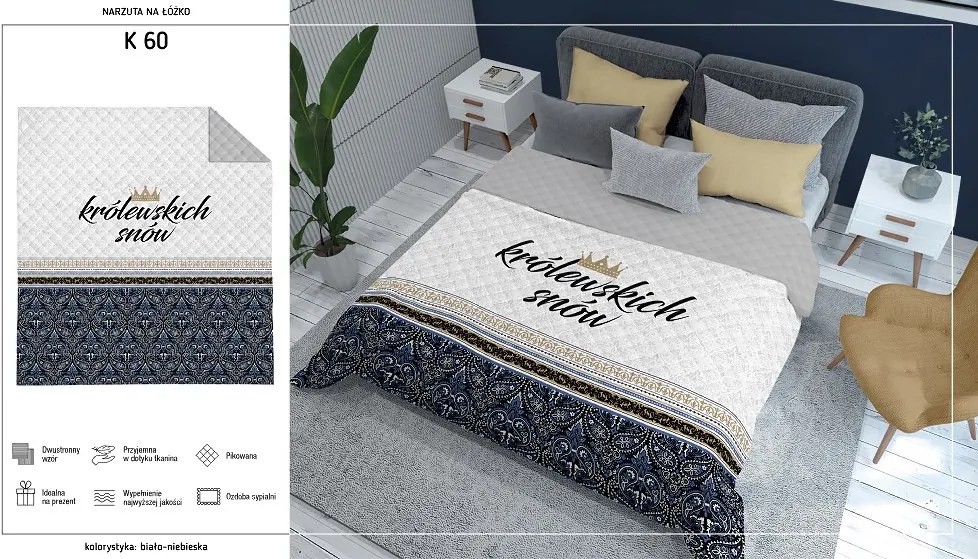 Detexpol Dekorativní přehoz na postel 220x240 Royal Dreams bílý šedý černý K_60 112 Přehoz na postel