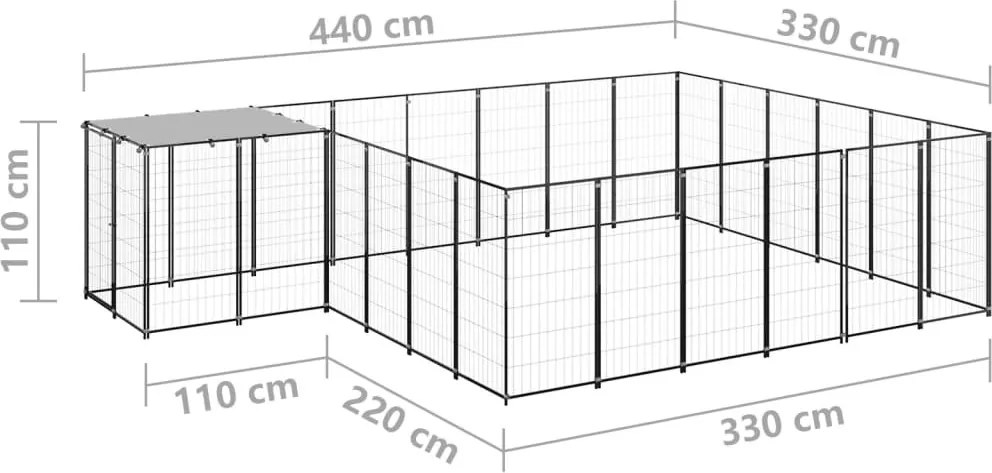 vidaXL Psí kotec 12,1 m² ocel [3082213] Barva: Stříbrná