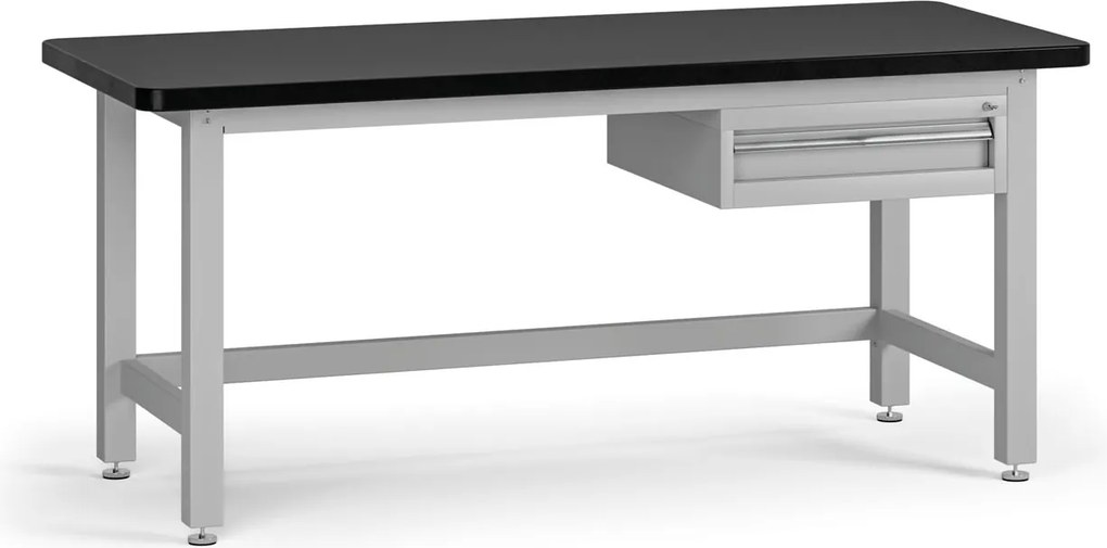 Profesionální dílenský stůl G4, 1 zásuvka, deska MDF + PVC, 1800 x 750 x 800 mm, šedá