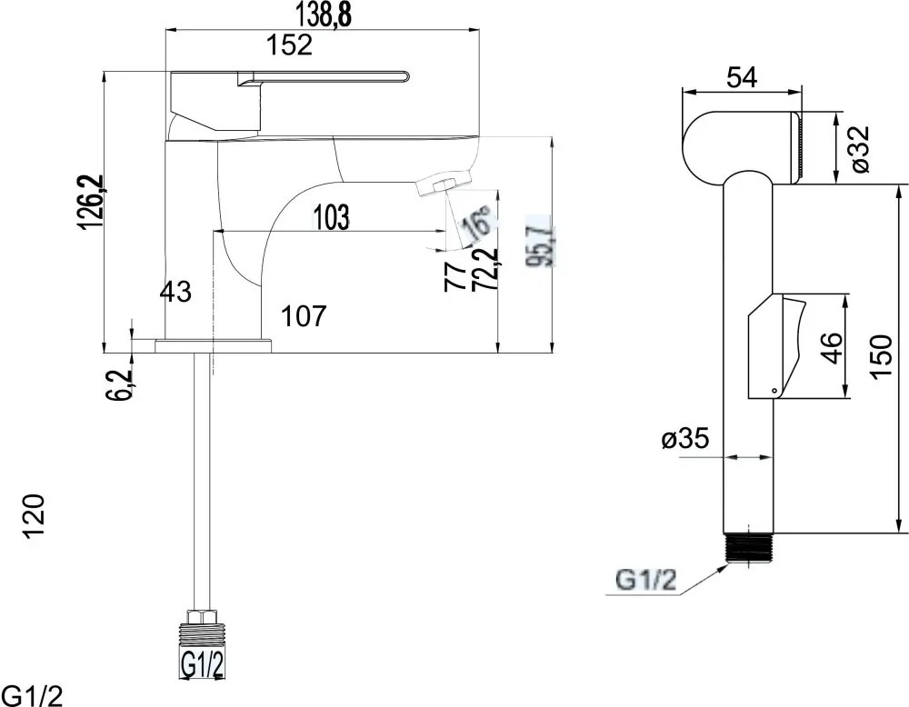 Mereo Dita umyvadlová stojánková baterie s bidetovou sprchou mosaz chrom CBE10105D