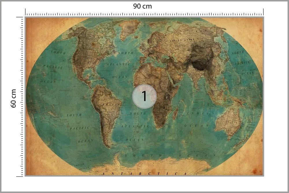 Fototapeta Stará Mapa Světa Hladký vinyl 104x70.5