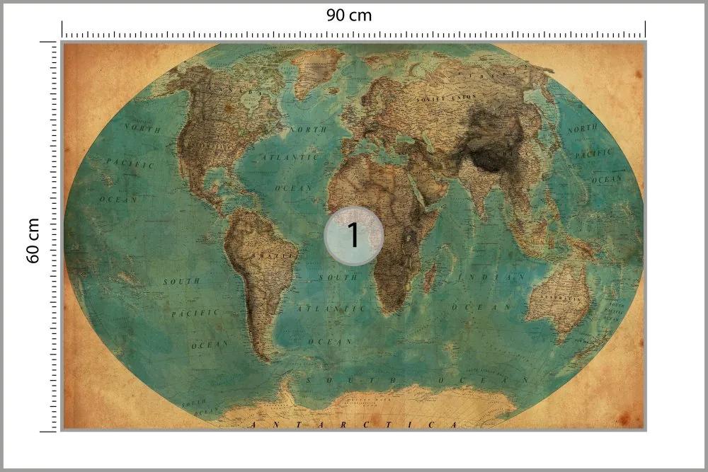 Fototapeta Stará Mapa Světa Omyvatelný vlies 368x254