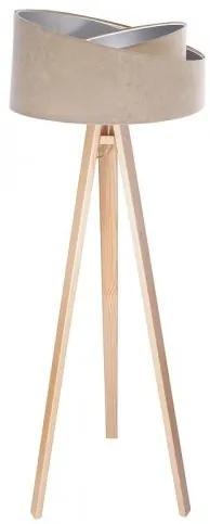 Timberlight Stojací lampa Awena béžová + stříbrný vnitřek + dřevěné nohy