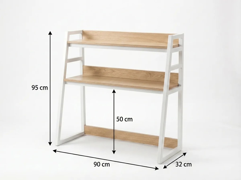 Police na stůl VERTEX 90x95 cm, bílá / dekor dub