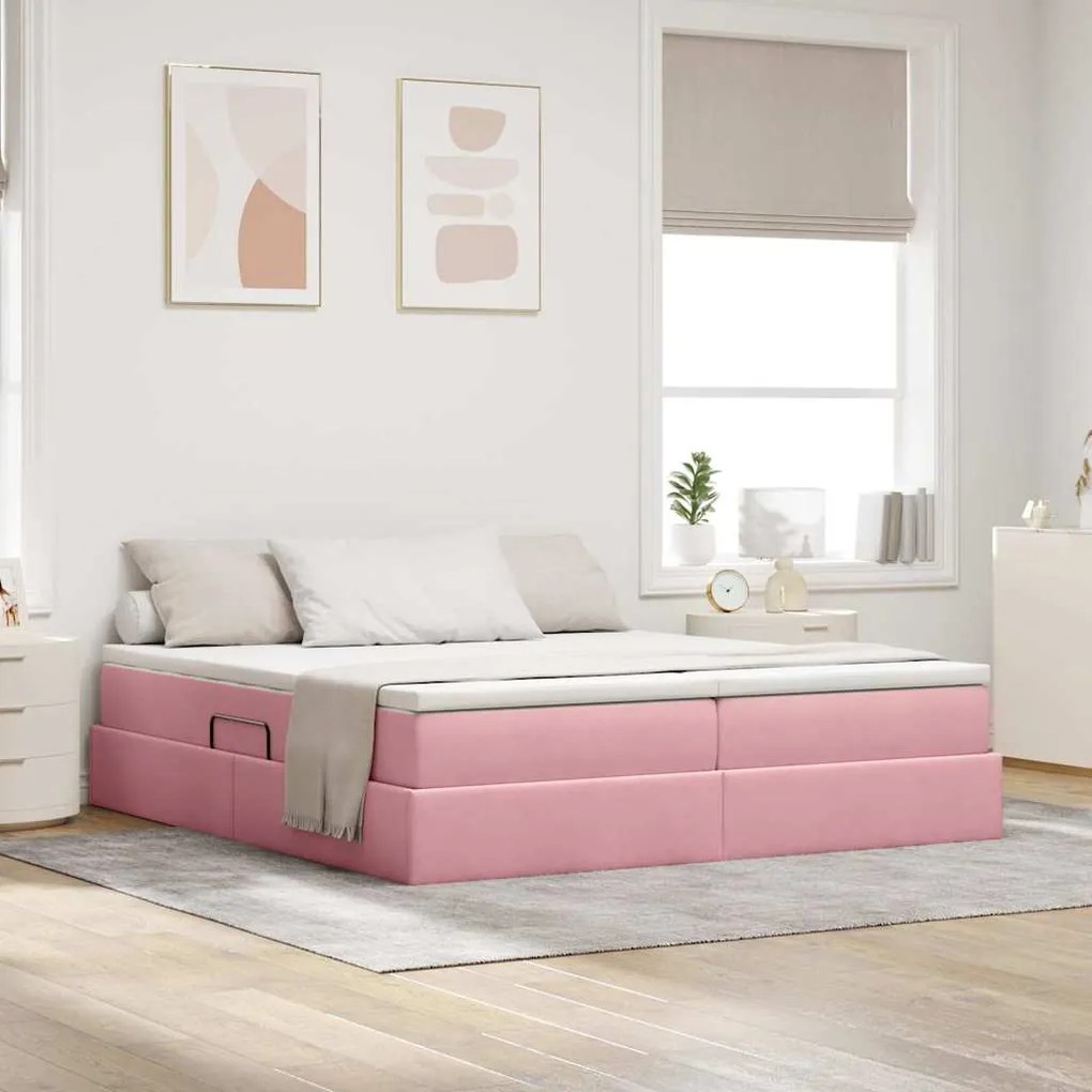 Postel s úložným prostorem a matrací Růžová 180 x 200 cm samet 3370366