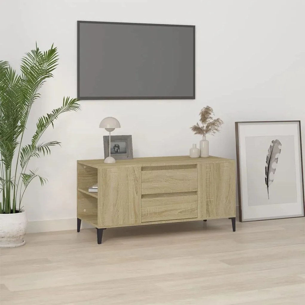 Tv Skříňka Betonově Šedá 102X44,5X50 Cm Kompozitní Dřevo dub sonoma